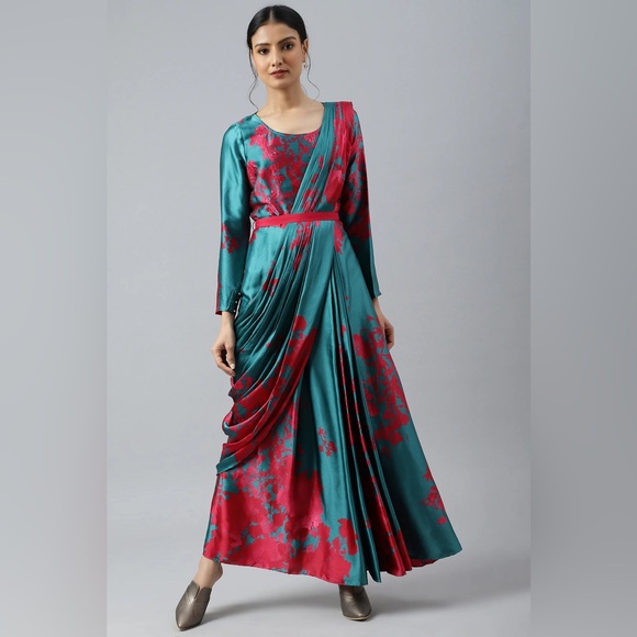 Wishful by W | Sarees | Wishful By W Satin Predraped Saree Dress | Poshmark